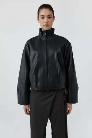ST. AGNI Cocoon Zip Leather Jacket - Black