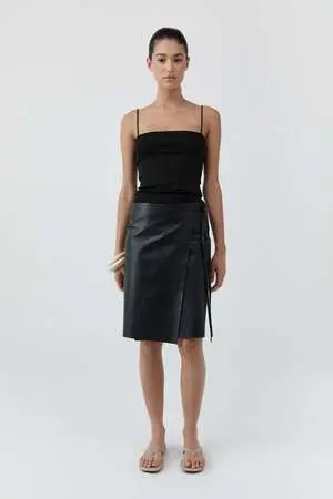 ST. AGNI Leather Everyday Wrap Skirt - Black