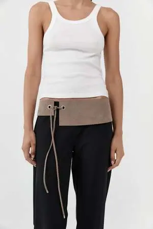 ST. AGNI Suede Asymmetric Belt - Almond