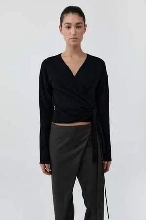ST. AGNI Cashmere Wrap Cardigan - Black