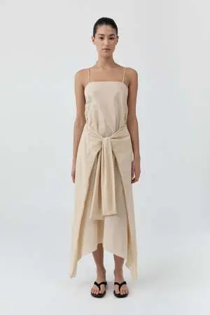 ST. AGNI Pinstripe Relaxed Cocoon Dress - Straw