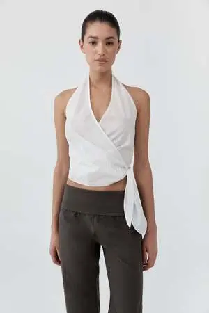 ST. AGNI Pinstripe Halter Wrap Top - White