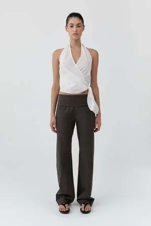 ST. AGNI Pinstripe Halter Wrap Top