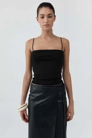 ST. AGNI Organic Cotton Square Neck Cami - Jet Black