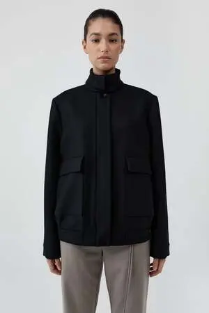 ST. AGNI Wool Longline Bomber Jacket - Black