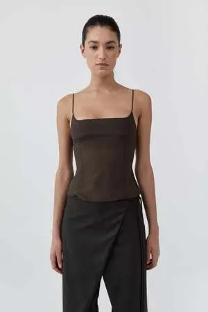 ST. AGNI Stretch Silk Cami - Cedar