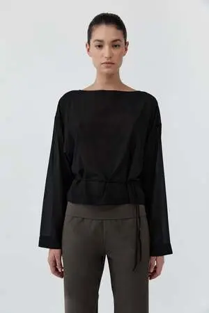 ST. AGNI Stretch Silk Bateau Top - Black