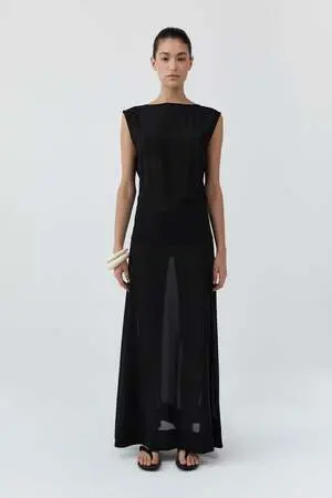ST. AGNI Stretch Silk Bateau Dress