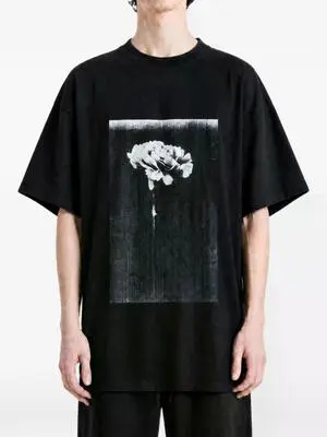 Balenciaga Floral-print Slogan-print T-shirt - Black