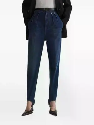 MUGLER High Waisted Pleated Denim Pants - Blue