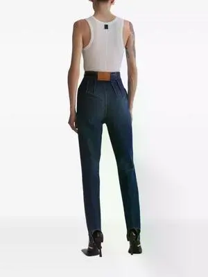 MUGLER High Waisted Pleated Denim Pants - Blue
