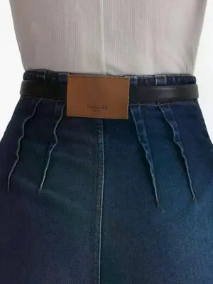 MUGLER High Waisted Pleated Denim Pants - Blue