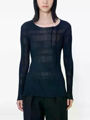 Yohji Yamamoto Sheer-knit Ribbed Sweater - Blue