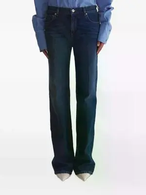 MUGLER Low Waist Pleated Denim Pants - Blue