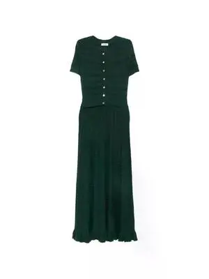 Sandro Pointelle-knit Ruffled Midi Dress - Green