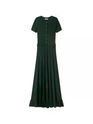 Sandro Pointelle-knit Ruffled Midi Dress - Green