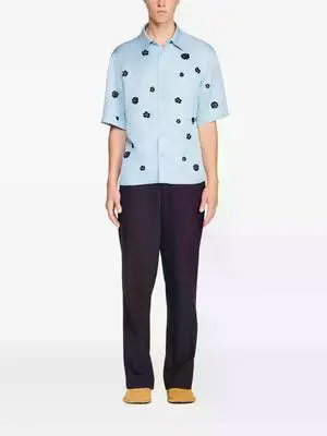 Sandro Flock-print Floral-pattern Shirt - Blue