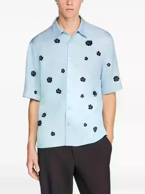 Sandro Flock-print Floral-pattern Shirt - Blue
