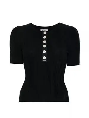 Sandro Ribbed Knit V-neck Button-placket Top