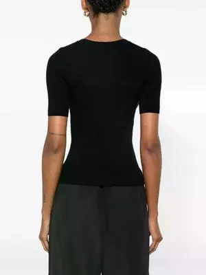Sandro Ribbed Knit V-neck Button-placket Top