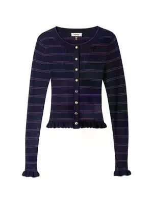 Sandro Striped Ruffle-trim Cardigan - Blue