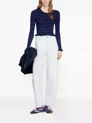 Sandro Striped Ruffle-trim Cardigan