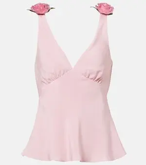 RODARTE Floral Applique Silk Crepe Top