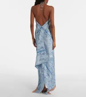 Etro Paisley Asymmetrical Silk Maxi Dress - Blue