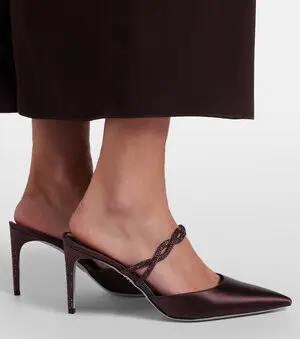 Rene Caovilla Crystal-embellished Satin Mules