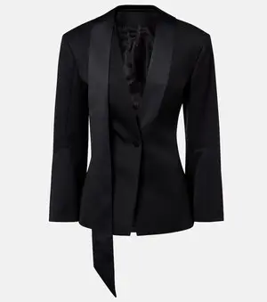 Attico Virgin Wool Blazer With Satin Trim