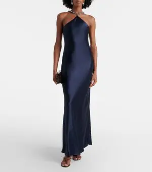 Staud Cadence Halterneck Satin Slip Dress