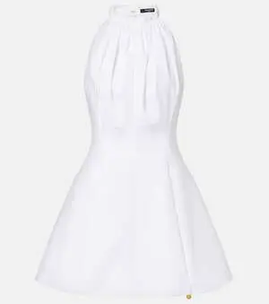 Balmain Ruched Cotton Poplin Minidress
