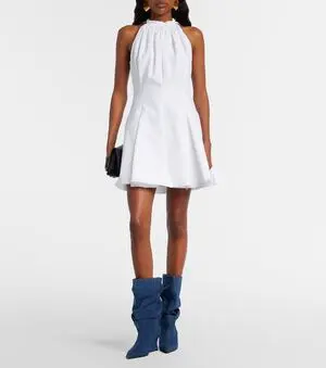 Balmain Ruched Cotton Poplin Minidress