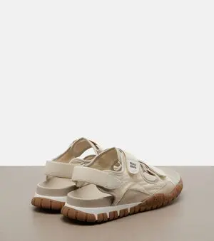 Miu Miu Leather-trimmed Velcro Sandals - Beige