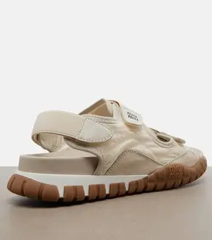 Miu Miu Leather-trimmed Velcro Sandals - Beige