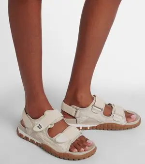 Miu Miu Leather-trimmed Velcro Sandals - Beige