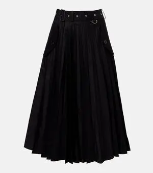 Sacai Belted Cotton-blend Gabardine Midi Skirt
