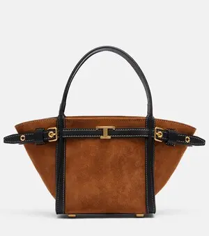 TOD'S T Signature Mini Suede Top-handle Bag - Brown