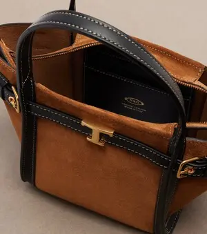 TOD'S T Signature Mini Suede Top-handle Bag - Brown