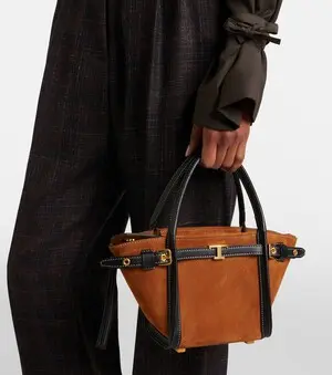 TOD'S T Signature Mini Suede Top-handle Bag - Brown