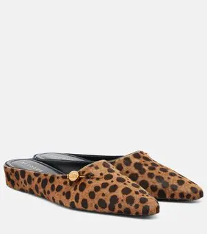 HERBERT LEVINE Cheetah-print Calf Hair Mules - Beige
