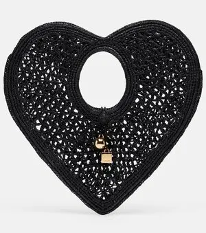 Jacquemus Spiaggia Coeur Raffia Top-handle Bag - Black