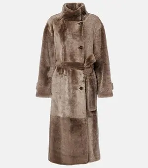 Brunello Cucinelli Shearling Wrap Coat - Grey