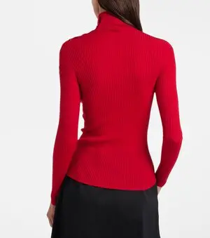 Moncler Virgin Wool Ribbed Turtleneck Sweater - Red