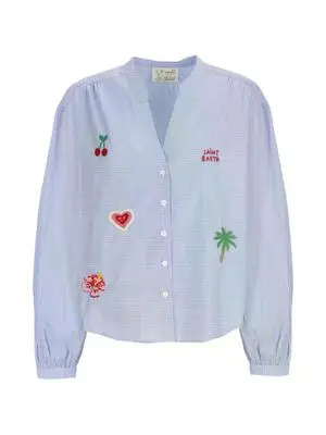 MC2 SAINT BARTH Liona Gingham Embroidered Shirt - Blue