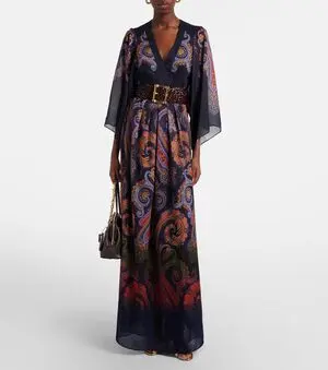 Etro Paisley Print V-neck Maxi Dress
