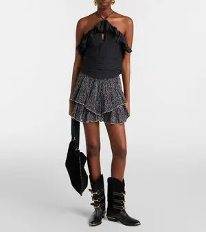 MARANT ETOILE Jocadia Polka-dot Ruffled Cotton Shorts - Black
