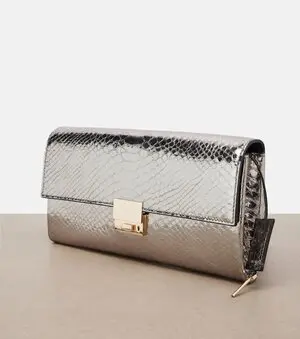 TOM FORD Snake-effect Metallic Leather Clutch