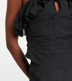 MARANT ETOILE Djimia Halterneck Cotton-blend Voile Top With Ruffled Trim - Black