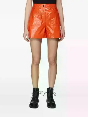 OLIVIER THEYSKENS Wrinkled Leather Patch-pocket Shorts - Orange